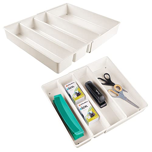 mDesign Adjustable, Expandable 4 Compartment Kitchen Cabinet Drawer Organizer - Divided Sections for Cutlery, Serving Spoons, Cooking Utensils, Gadgets - BPA Free, Food Safe - 2 Pack - Cream/Beige