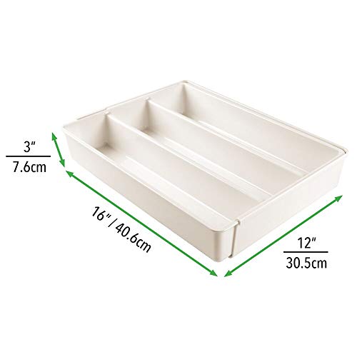 mDesign Adjustable, Expandable 4 Compartment Kitchen Cabinet Drawer Organizer - Divided Sections for Cutlery, Serving Spoons, Cooking Utensils, Gadgets - BPA Free, Food Safe - 2 Pack - Cream/Beige