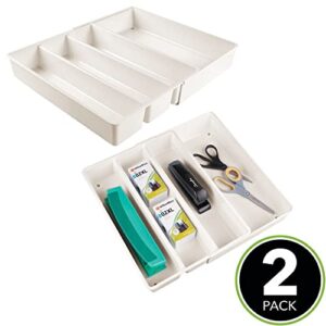 mDesign Adjustable, Expandable 4 Compartment Kitchen Cabinet Drawer Organizer - Divided Sections for Cutlery, Serving Spoons, Cooking Utensils, Gadgets - BPA Free, Food Safe - 2 Pack - Cream/Beige