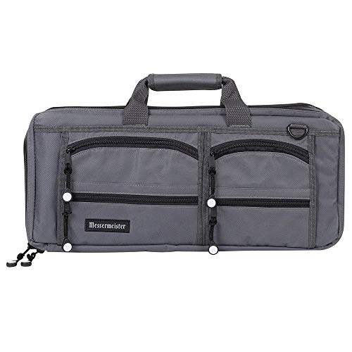 Messermeister 18-Pocket Heavy Duty Meister Chef Knife Bag, Luggage Grade and Water Resistant, Gray