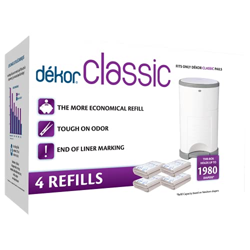 Diaper Dekor Classic Diaper Pail Liner Refills, 4 Pack