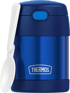 thermos funtainer 10 ounce stainless steel vacuum insulated kids food jar with folding spoon, navy