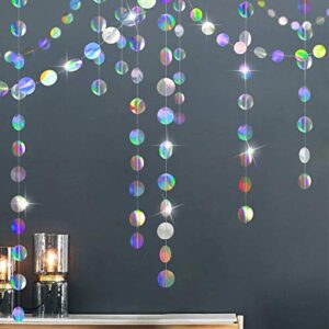 iridescent party supplies circle garlands holographic hanging dots streamer backdrop kids unicorn mermaid birthday party decorations wedding bachelorette engagement disco dancing ball decoration