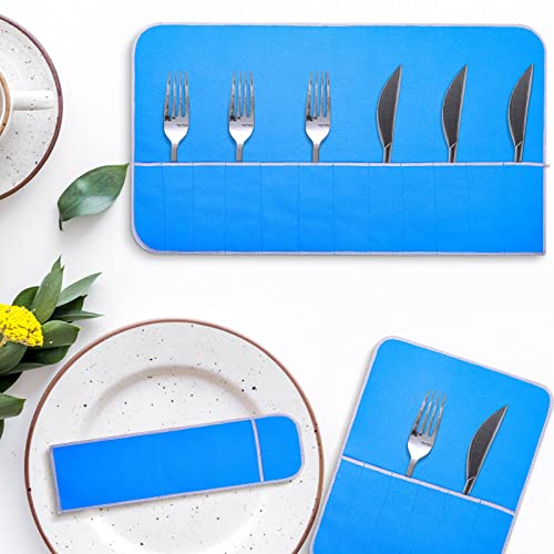 17 Pieces Silver Storage Bags Anti Tarnish Silver Protector Bags Silverware Bags Blue Holder for Silverware Place Setting Roll Flatware Storage Organizer with White Ribbon for Utensils, 3 Styles