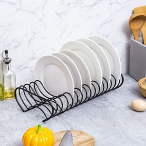 MyGift 14 Slot Modern Matte Black Coated Metal Wire Dish Storage Organizer - Flat Dinner Plates Rack Display for Kitchen Counters and Cabinets