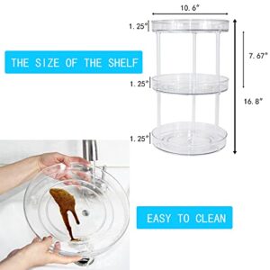 YSJYBLDS Turnable Cabinet Organizer 3 Tier 360 Rotating Lazy Susan Transparent PET Plastic Large Rotating Shelf Used For Kitchen Spices Bathroom Cosmetic Organizing, Clear, 10.6 x10.6 x16.8in