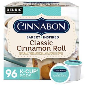 cinnabon classic cinnamon roll, single-serve keurig k-cup pods, flavored coffee, 24 count (pack of 4)