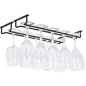 saryrlin wine glass holder rack 15.7 inch 2 pcs,wall mount hanging iron stemware rack under cabinet organization and storage ,wine glass hanging rack for cabinet kitchen or bar (black)