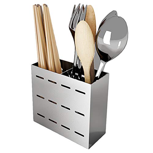 Wall Mount Utensil Drying Racks, Cooking Utensil Holder Flatware Hanging Organizer for Spoons, Knives, Forks, Chopsticks, Cookware Cutlery Holder with 2 Slots Drain Holes- Stainless Steel Rust Proof