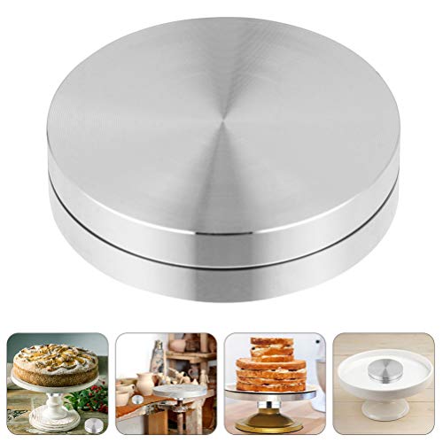 Hemoton Aluminum Alloy Cake Turntable Bearing Dining Table Glass Turntable Bearing Round Rotating Turntable for Restaurant Dining Table Cake Decorations TV Monitor Stand