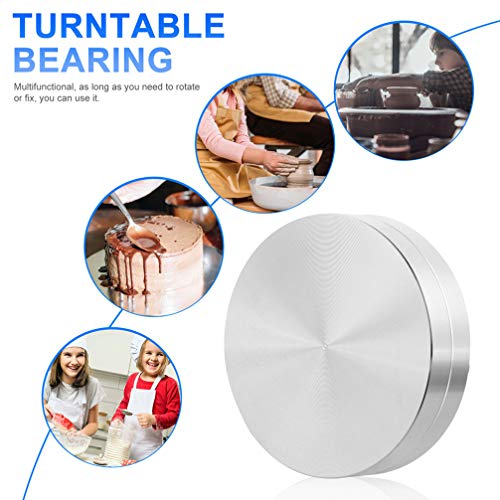 Hemoton Aluminum Alloy Cake Turntable Bearing Dining Table Glass Turntable Bearing Round Rotating Turntable for Restaurant Dining Table Cake Decorations TV Monitor Stand