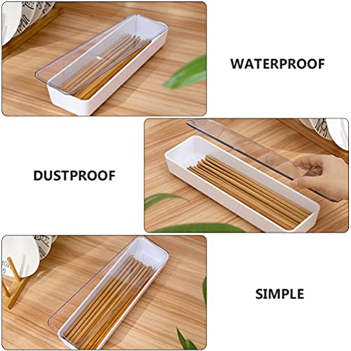 Cabilock Flatware Tray With Lid Kitchen Drawer Organizer With Lid And Drainer Plastic Kitchen Cutlery Tray and Utensil Storage Container with Cover (White)