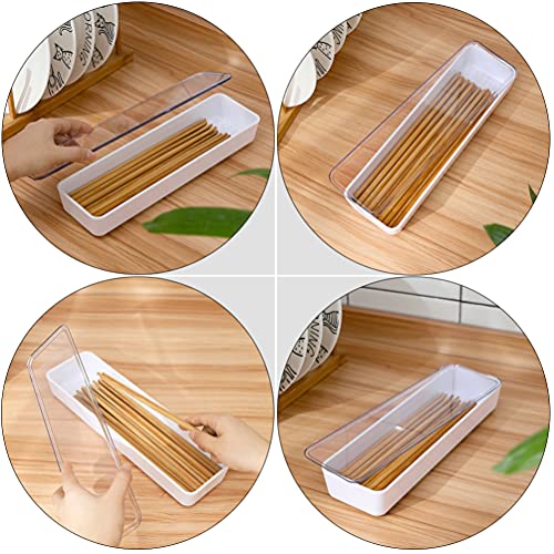 Cabilock Flatware Tray With Lid Kitchen Drawer Organizer With Lid And Drainer Plastic Kitchen Cutlery Tray and Utensil Storage Container with Cover (White)