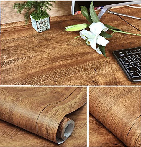 Self Adhesive Vinyl Faux Wood Grain Contact Paper for Kitchen Cabinets Shelves Table Desk Countertop Door Furniture Removable (24x117 Inches)