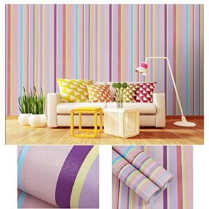 PoetryHome Self Adhesive Vinyl Seven Colors Stripe Peel & Stick Wallpaper Shelf Liner for Walls Nursery Girls Bedroom Cabinets Dresser Drawer Furniture Decal Removable Waterproof 17.7x117 Inche