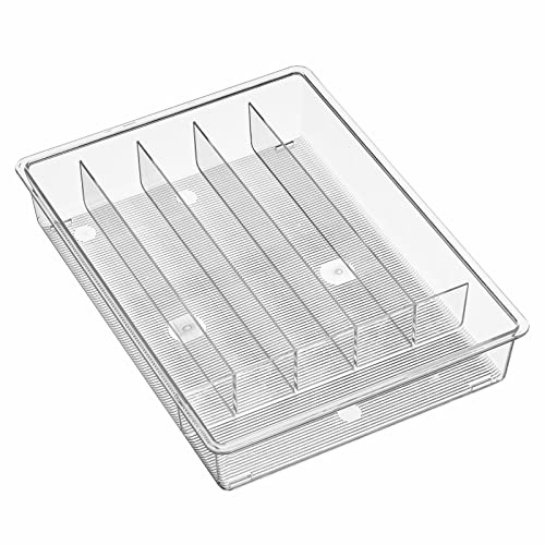 mDesign Plastic 6-Section Compact In-Drawer Utensil Storage Organizer Tray for Kitchen, Pantry; Holder for Silverware, Cutlery, Flatware, Large & Small Utensils, Spoon, Fork - Ligne Collection - Clear