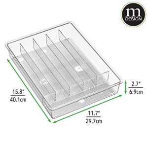 mDesign Plastic 6-Section Compact In-Drawer Utensil Storage Organizer Tray for Kitchen, Pantry; Holder for Silverware, Cutlery, Flatware, Large & Small Utensils, Spoon, Fork - Ligne Collection - Clear