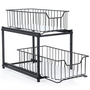 max houser stackable 2-tier under sliding cabinet basket organizer,storage under cabinet bathroom under sink organizers and storage drawers organizer for bathroom kitchen (charcoal grey)