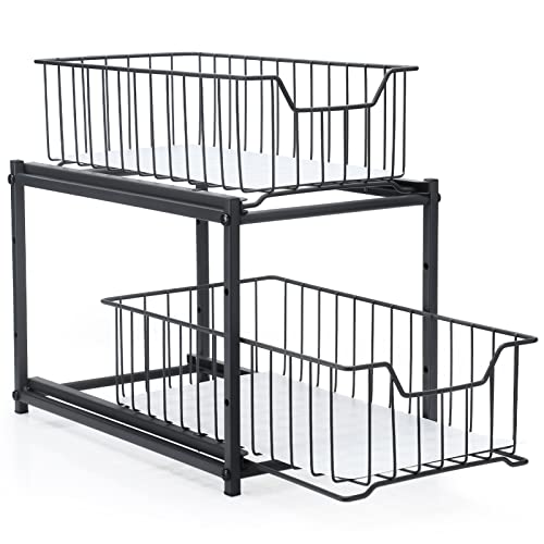 MAX Houser Stackable 2-Tier Under Sliding Cabinet Basket Organizer,Storage Under Cabinet Bathroom Under Sink Organizers and Storage Drawers Organizer for Bathroom Kitchen (Charcoal Grey)