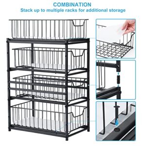 MAX Houser Stackable 2-Tier Under Sliding Cabinet Basket Organizer,Storage Under Cabinet Bathroom Under Sink Organizers and Storage Drawers Organizer for Bathroom Kitchen (Charcoal Grey)