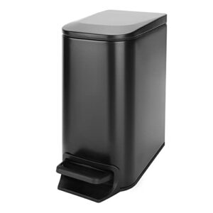 cesun small bathroom trash can with lid soft close, step pedal, 6 liter / 1.6 gallon stainless steel garbage can with removable inner bucket, anti-fingerprint finish (matt black)