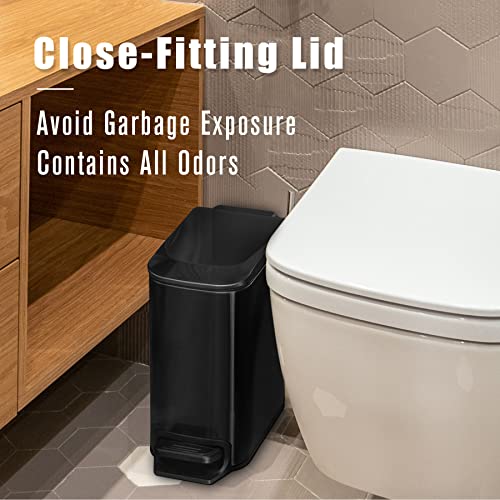 Cesun Small Bathroom Trash Can with Lid Soft Close, Step Pedal, 6 Liter / 1.6 Gallon Stainless Steel Garbage Can with Removable Inner Bucket, Anti-Fingerprint Finish (Matt Black)