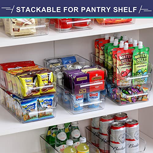 [ 4 Pack ] 12 Inch Non-Skid Turntable Lazy Susan Organizers + Set of 8, Stackable Clear Bins with Removable Dividers - Pantry Food Snack Organization and Storage - Multi-Purpose Plastic Home Organizer