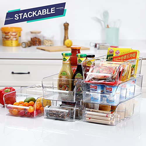 [ 4 Pack ] 12 Inch Non-Skid Turntable Lazy Susan Organizers + Set of 8, Stackable Clear Bins with Removable Dividers - Pantry Food Snack Organization and Storage - Multi-Purpose Plastic Home Organizer