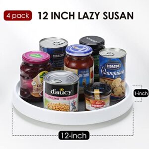 [ 4 Pack ] 12 Inch Non-Skid Turntable Lazy Susan Organizers + Set of 8, Stackable Clear Bins with Removable Dividers - Pantry Food Snack Organization and Storage - Multi-Purpose Plastic Home Organizer