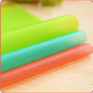 Beairain 8 Pcs Refrigerator Mats Shelf Liner Washable Fridge Shelf Liners for Drawers Vegetables, Table Kitchen Cupboard Plastic Placemats Refrigerator Liners for Shelves Red/2 Green/2 Blue/4