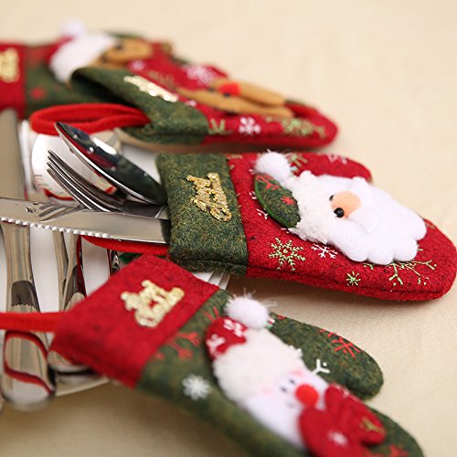 NARFIRE 4PCS Christmas Cutlery Organizer Set Snowman Santa Dinner Table Decorations