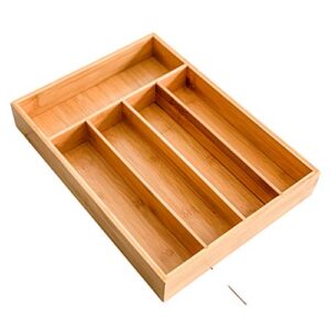 drawer organizer by kozy kitchen| 100% organic bamboo| premium cutlery and utensil tray| perfect for the kitchen, bathroom, desk, etc.| kitchen drawer divider with 5 compartments