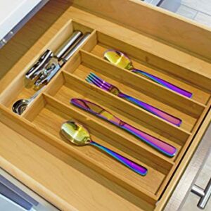 Drawer Organizer By Kozy Kitchen| 100% Organic Bamboo| Premium Cutlery and Utensil Tray| Perfect For The Kitchen, Bathroom, Desk, etc.| Kitchen Drawer Divider with 5 Compartments