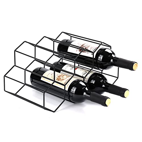 SCDGRW Wine Racks Countertop, 9 Bottles Wine Holder for Wine Storage, Small Wine Rack, Modern Black Metal Wine Holder Stands, Wine Storage for Pantry, Bar, Cabinet, No Assembly Required