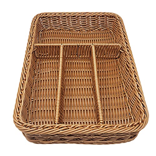 KOVOT Poly-Wicker Divided Basket Tray For Storage, Food or Cutlery, Drawer Insert Compartment Organizer Woven Polypropylene - 14"L x 10"D x 2"H