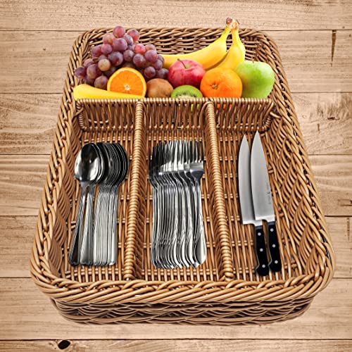 KOVOT Poly-Wicker Divided Basket Tray For Storage, Food or Cutlery, Drawer Insert Compartment Organizer Woven Polypropylene - 14"L x 10"D x 2"H