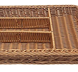 KOVOT Poly-Wicker Divided Basket Tray For Storage, Food or Cutlery, Drawer Insert Compartment Organizer Woven Polypropylene - 14"L x 10"D x 2"H