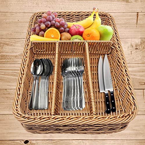 KOVOT Poly-Wicker Divided Basket Tray For Storage, Food or Cutlery, Drawer Insert Compartment Organizer Woven Polypropylene - 14"L x 10"D x 2"H