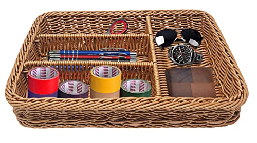 KOVOT Poly-Wicker Divided Basket Tray For Storage, Food or Cutlery, Drawer Insert Compartment Organizer Woven Polypropylene - 14"L x 10"D x 2"H