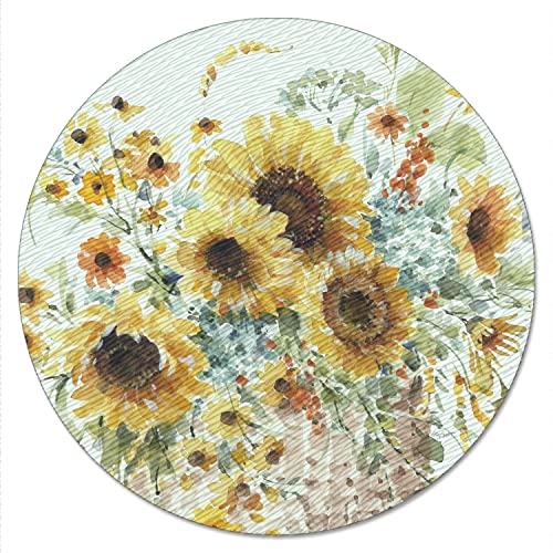 CounterArt Sunflowers Forever 4mm Heat Tolerant Tempered Glass Lazy Susan Turntable 13" Diameter Condiment Caddy Cake Plate Pizza Server