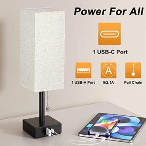 Aooshine Bedside Table Lamp with 3 Levels Brightness - 2700/3500/5000K Small Lamp with USB C+A Ports, Nightstand Light with 3 Color Modes by Pull Chain, Bedroom Lamp for Living Read(LED Bulb Included)