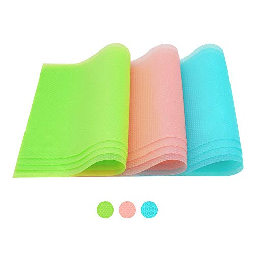 SITAKE 12 Pcs Refrigerator Mats, Washable Can Be Cut Fridge Pads, Waterproof Non-Slip Shelf Liners for Cabinets, Wardrobes, Drawers, Bookshelves, Tables, 17.7” x 11.4”