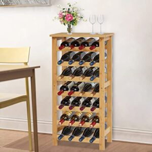 kinfant bamboo freestanding wine racks – 7-tier standing storage organizer with display shelf 28 bottles holder