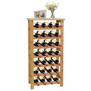 Kinfant Bamboo Freestanding Wine Racks - 7-Tier Standing Storage Organizer with Display Shelf 28 Bottles Holder