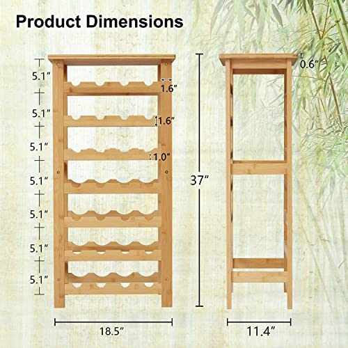 Kinfant Bamboo Freestanding Wine Racks - 7-Tier Standing Storage Organizer with Display Shelf 28 Bottles Holder