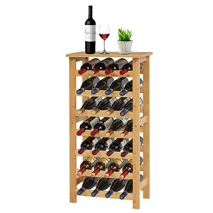 Kinfant Bamboo Freestanding Wine Racks - 7-Tier Standing Storage Organizer with Display Shelf 28 Bottles Holder