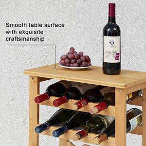 Kinfant Bamboo Freestanding Wine Racks - 7-Tier Standing Storage Organizer with Display Shelf 28 Bottles Holder