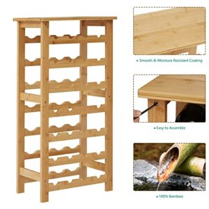 Kinfant Bamboo Freestanding Wine Racks - 7-Tier Standing Storage Organizer with Display Shelf 28 Bottles Holder