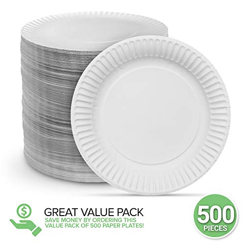 Stock Your Home 6-Inch Paper Plates Uncoated, Everyday Disposable Dessert Plates 6" Paper Plate Bulk, White, 500 Count