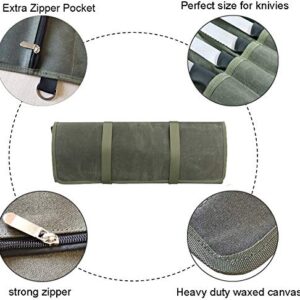 Waterproof Waxed Canvas Chef’s Knife Roll Bag With 11 Slots for Kitchen Knife Tools Up To 18.8”/Portable Chef Knife Cases(Army Green)